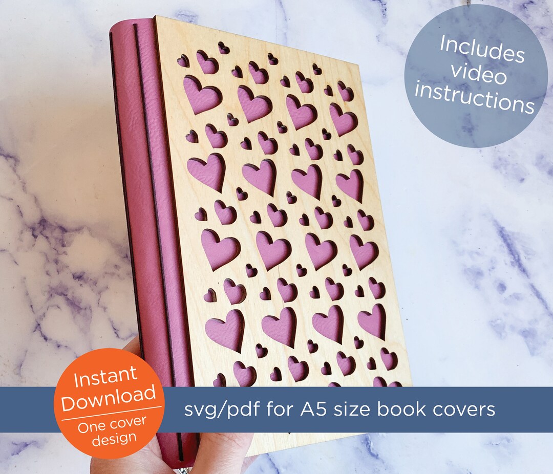Heart Pattern Design Book Covers, SVG/PDF File for Laser, Personalized ...