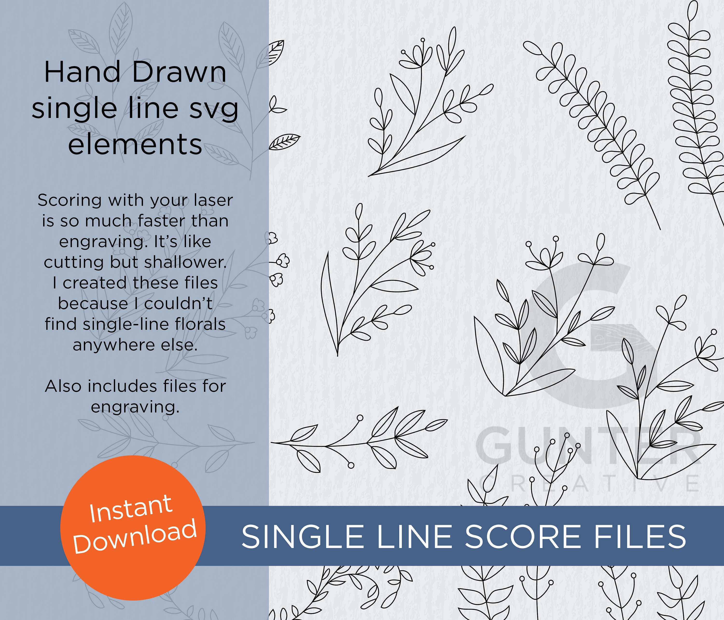Simple Leaves Single Line Score Elements SVG PDF - Etsy