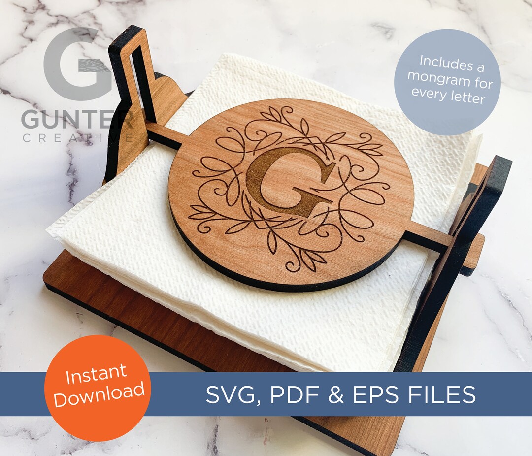 Monogram SVG / PDF Laser File for Napkin Holder That Holds 6"x5.5 ...