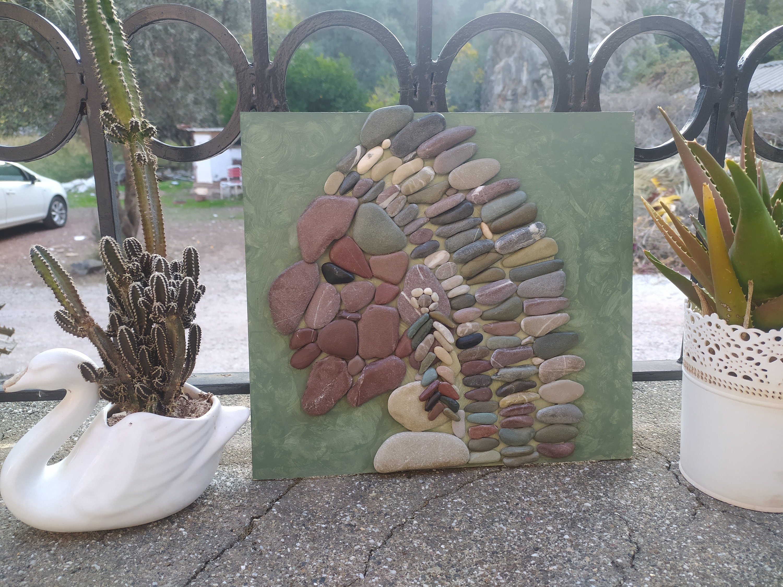 Native American Pebble Picture, Stone Art Wall Decor, Figurative Home ...