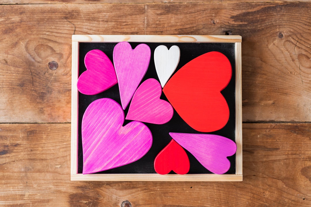 Wooden Heart Puzzle | Pink Heart Blocks | Valentine's Day Heart Puzzle ...