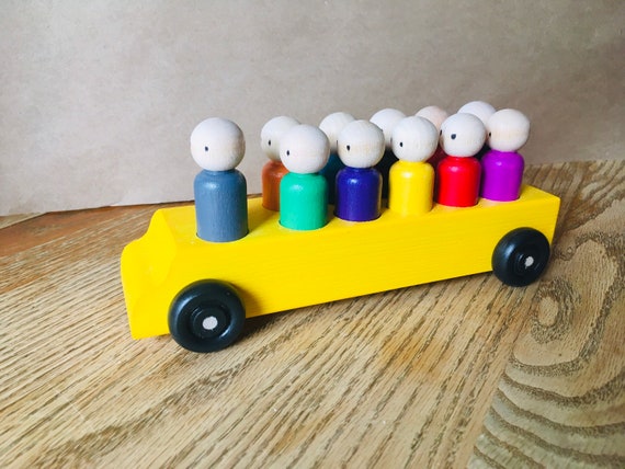 Wooden School Bus Toy School Bus Bus With Peg People - Etsy