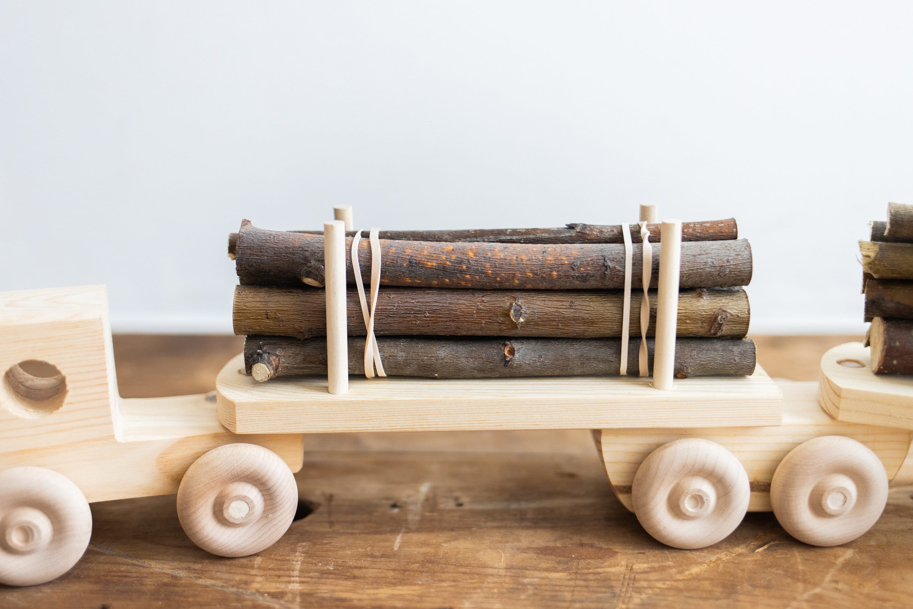 Wooden Toy Truck | Logging Truck | Wooden B-train Logging Truck With ...