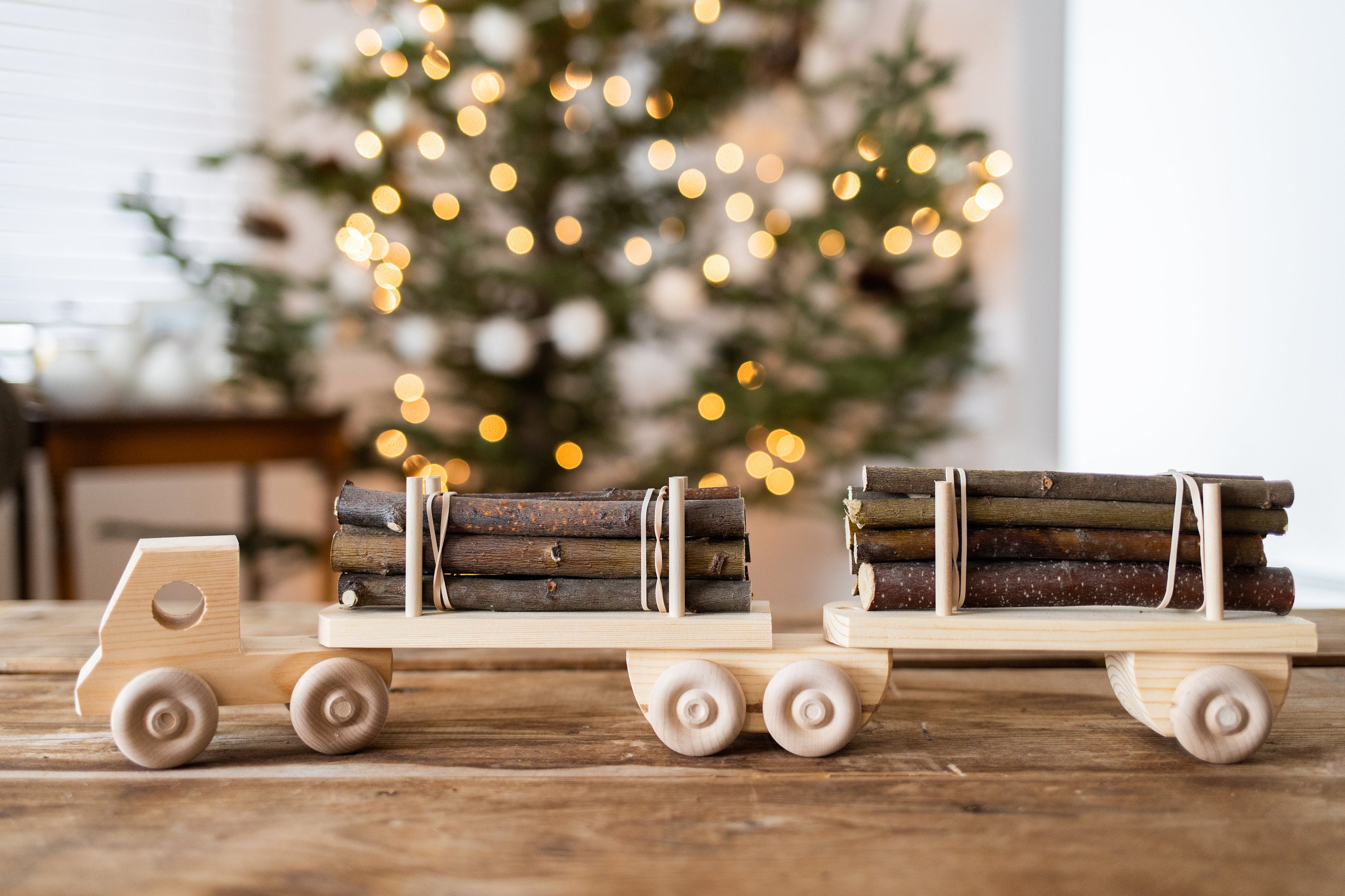 Wooden Toy Truck | Logging Truck | Wooden B-train Logging Truck With ...