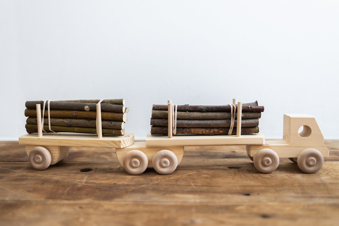 Wooden Toy Truck Logging Truck Wooden B-train Logging - Etsy Canada