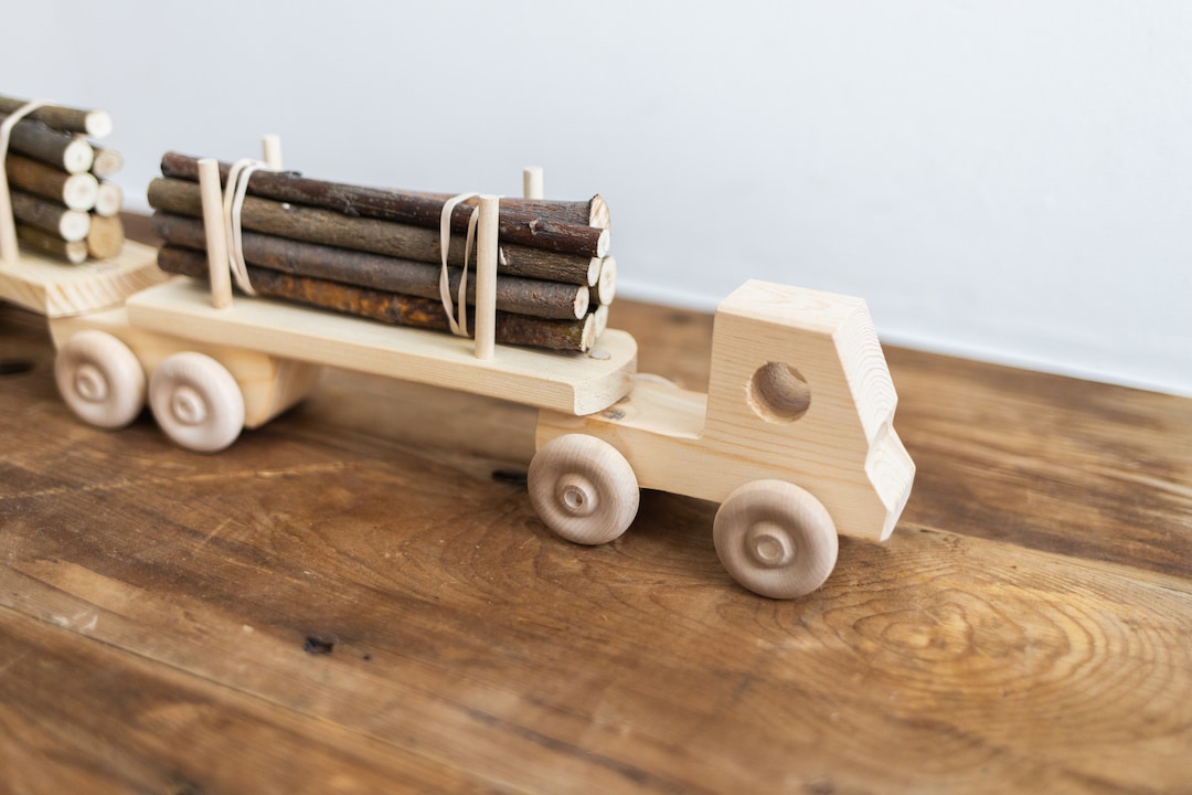 Wooden Toy Truck | Logging Truck | Wooden B-train Logging Truck With ...