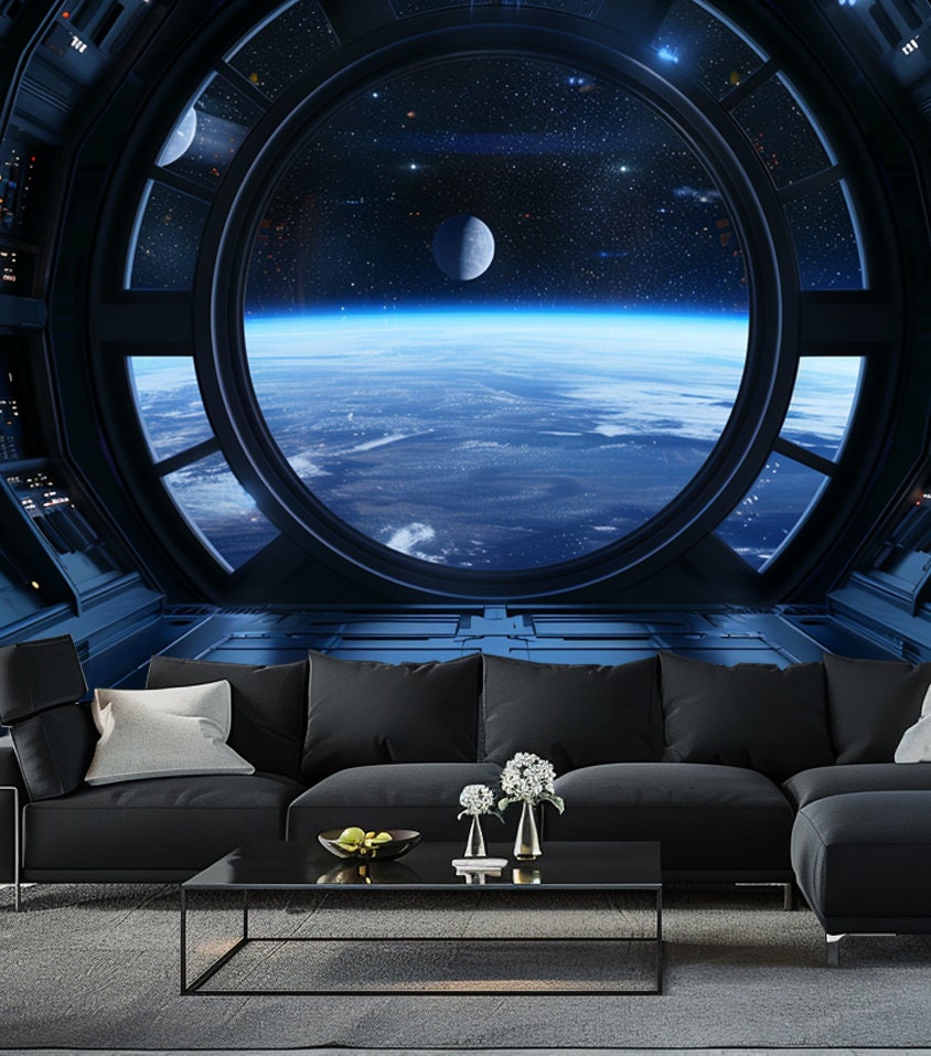 Bootus Space Station Window Tapestry Wall Hanging, Scifi Space Tapestry ...
