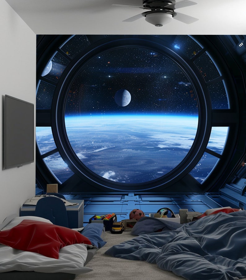 Bootus Space Station Window Tapestry Wall Hanging, Scifi Space Tapestry ...