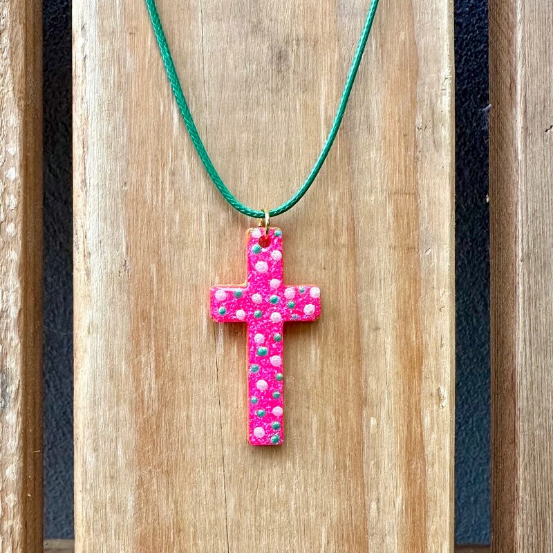 Pink Cross Necklace - Etsy