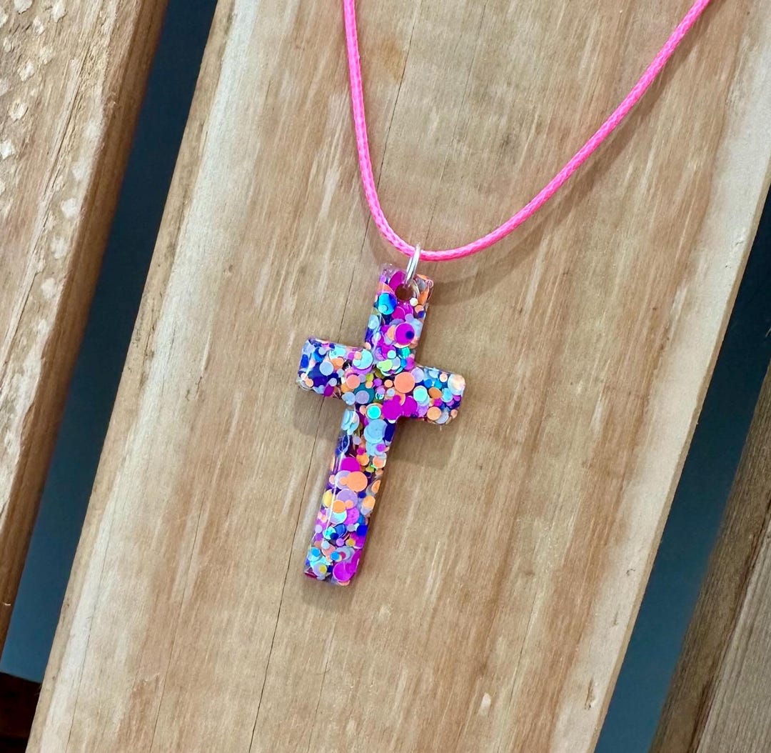 Sparkly Glitter Cross Necklace for Little Girls, Cross Necklace for ...