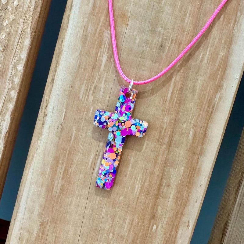 Pink Cross Necklace - Etsy