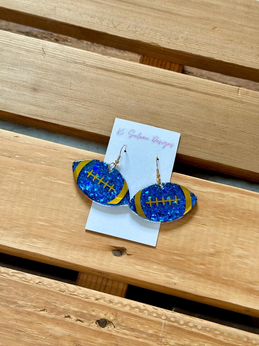 Blue and Gold Football Earrings, Glittery Football Earrings for Game ...