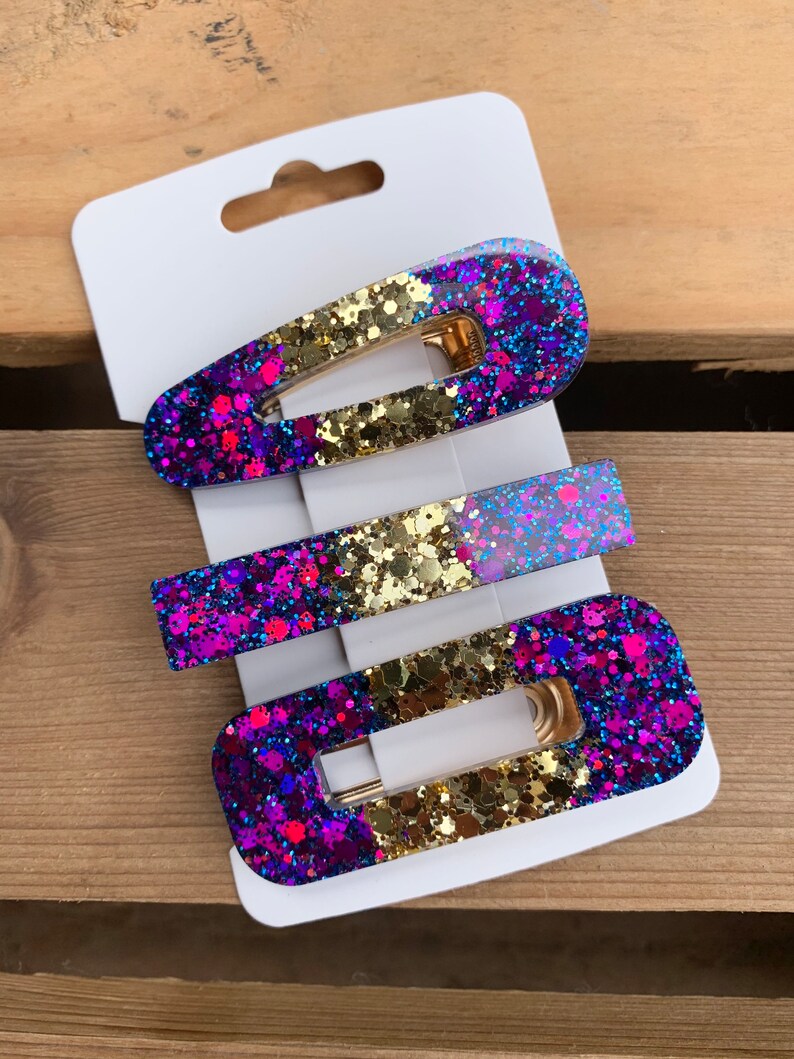 Purple and Gold Glitter Clips for Hair Sparkle Hair - Etsy