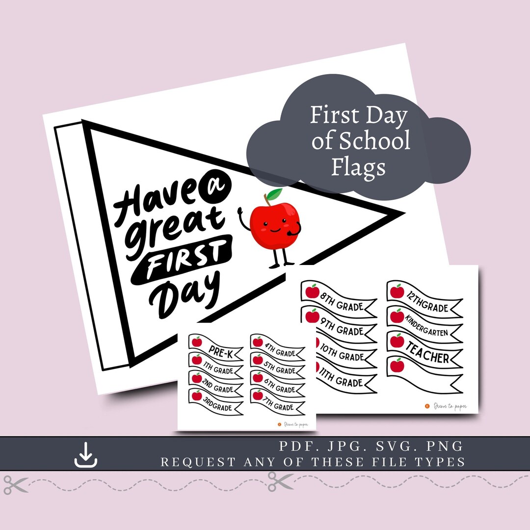 Printable First Day of School Flags. Free Hello Labels. - Etsy
