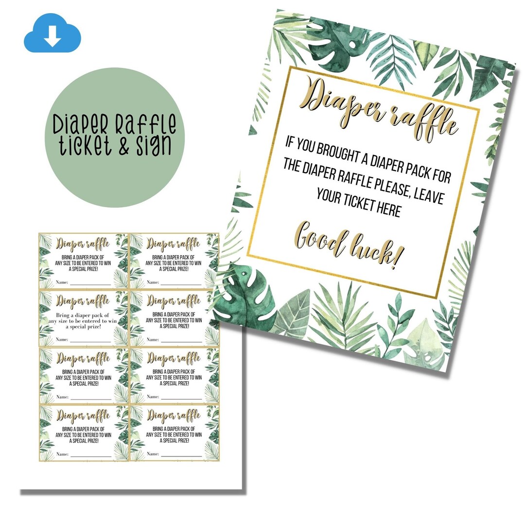 Printable Safari Baby Shower Diaper Raffle Sign / Tickets / Party Signs ...