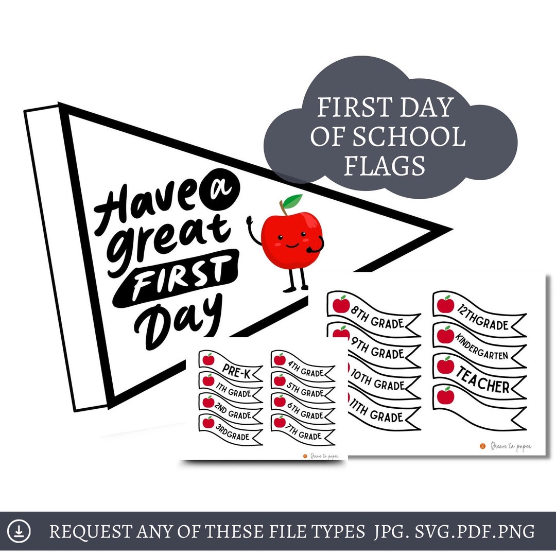 Printable First Day of School Flags. Free Hello Labels. - Etsy