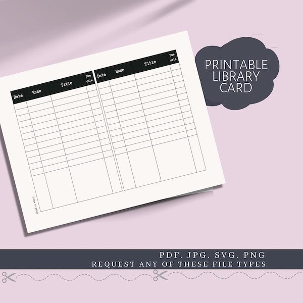 Library Return Card Template - Etsy
