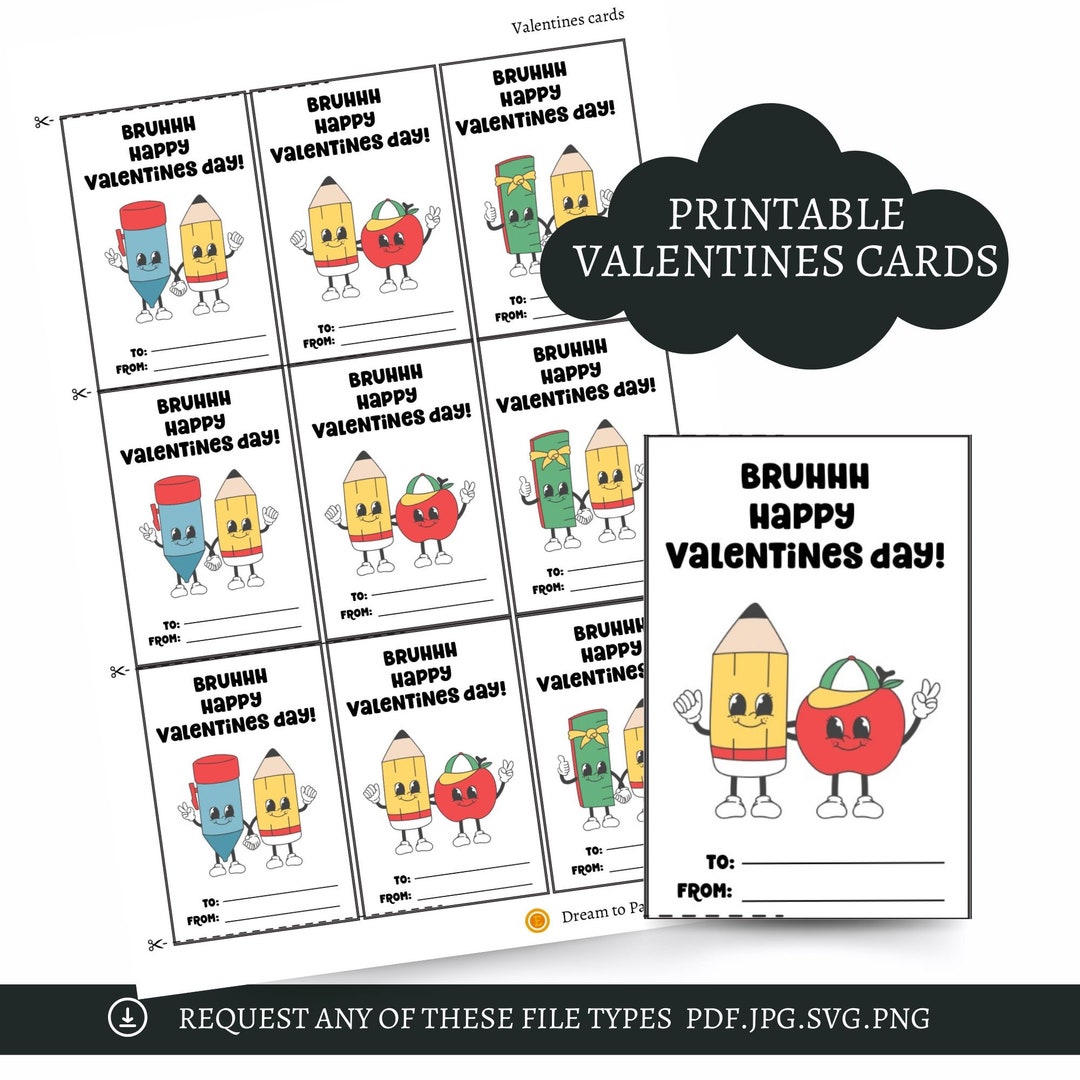 Valentines Printable Cards, Kids Cards, Classroom, School Themed ...