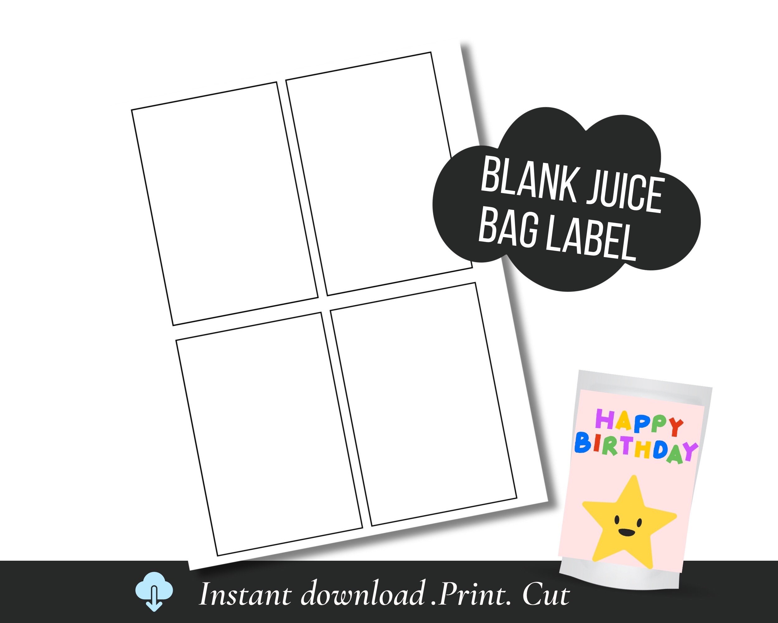 Juice Bag Label Template, Diy, Birthday Decor, Favors, Blank, Pdf ...