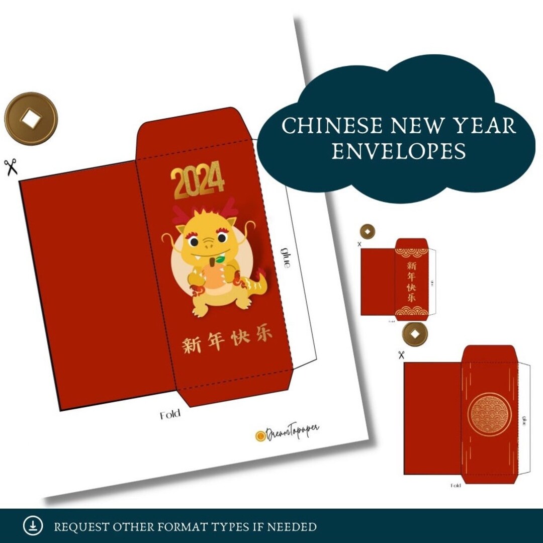 Year of the Dragon Red Envelopes, 2024 Lunar Year, Kids, Holiday ...