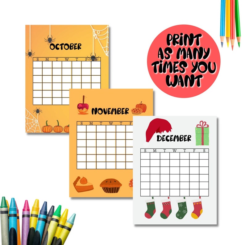 Printable Calendars Perpetual Kids Calendars Undated - Etsy