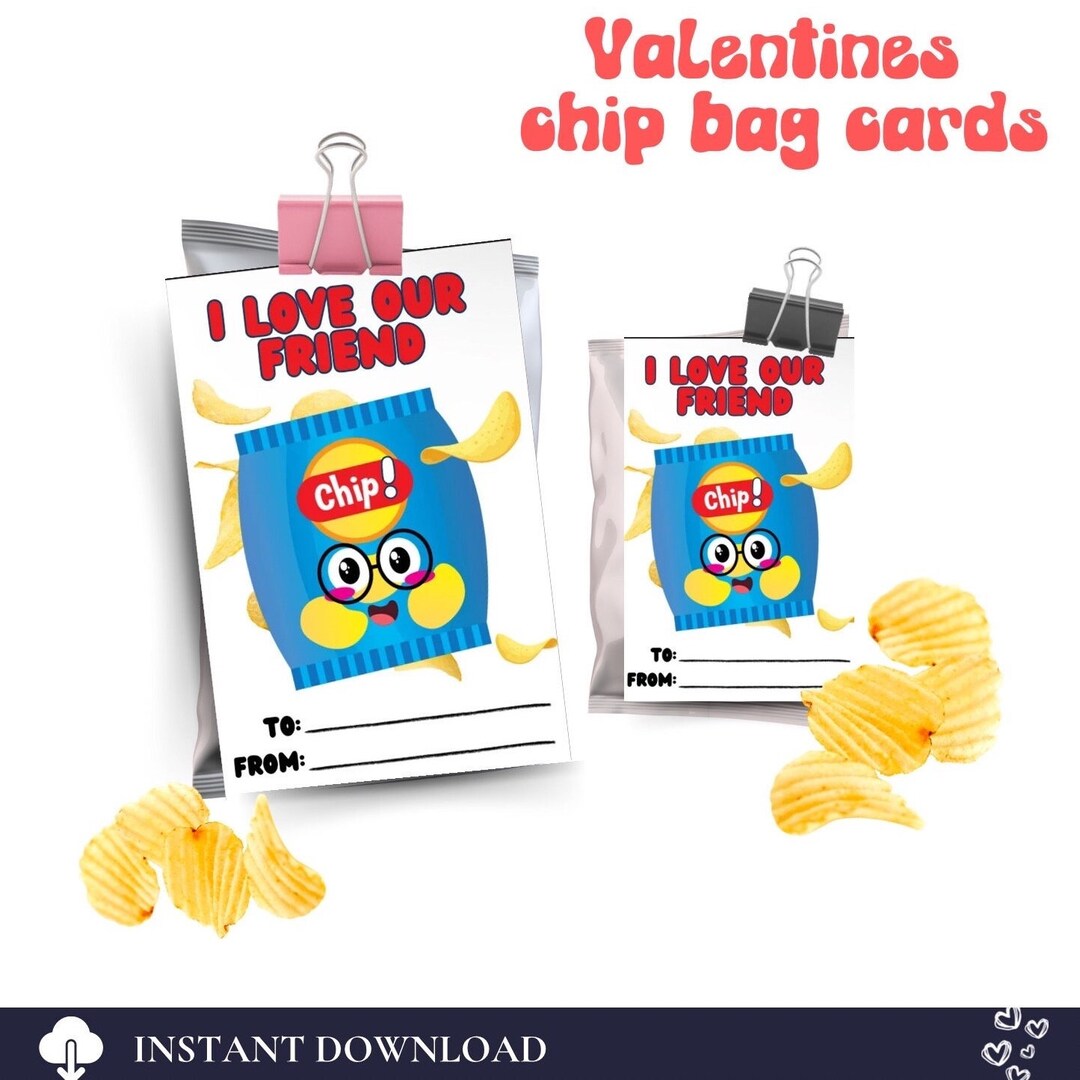 Valentines Printable Mini Chip Bag Card, PDF, Cute Kids Valentines ...