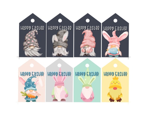 Easter Gnomes printable gift tags / Mini Kit / 8 Designs | Etsy