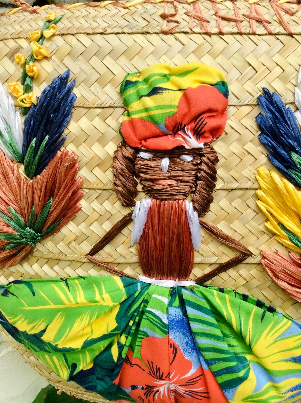 Handmade Straw Bahamas Wall Hanging With Fabric Embroidery and Raffia ...
