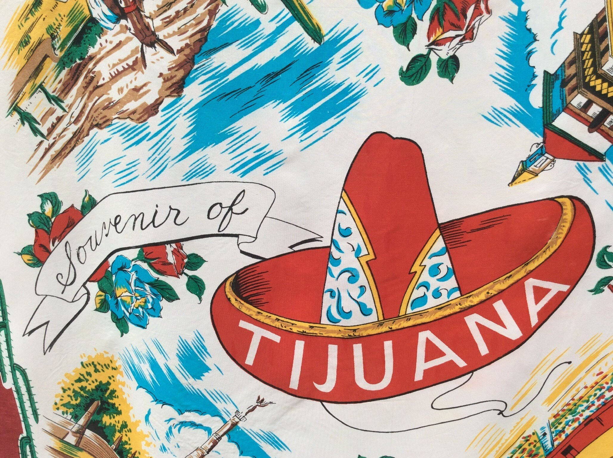 Vibrant Vintage Souvenir Rayon Scarf With Scenes of Tijuana - Etsy