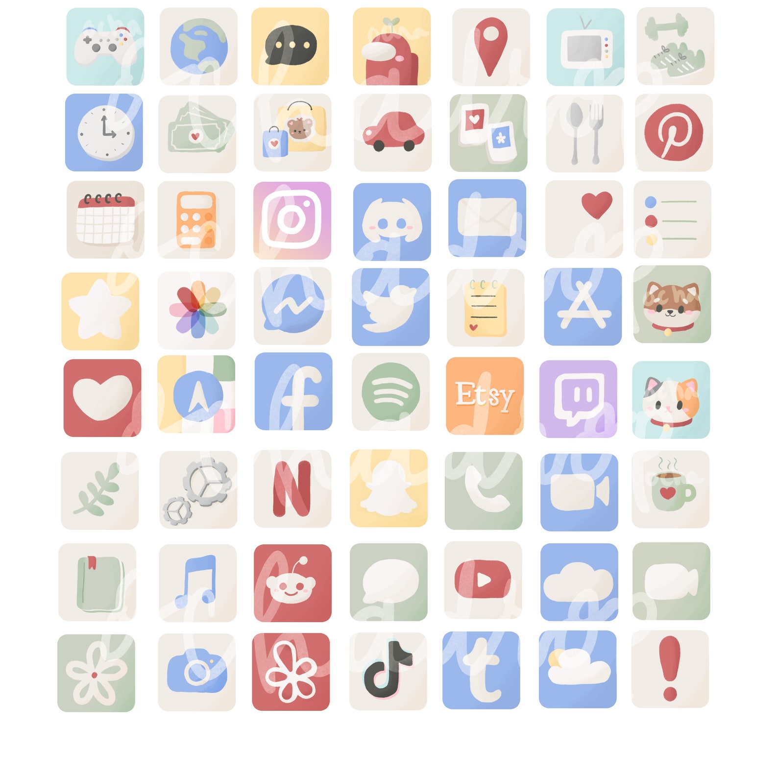 Cute Hand-drawn Iphone App Icon Set ios 14 & Android - Etsy