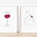 Set of 2 Red Wine Line Drawings, Wine Wall Art, Woman Drinking Wine ...