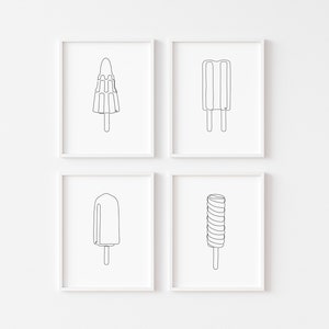 Ice Lolly Line Drawings, Popsicles Line Art, Ice Cream Wall Prints ...