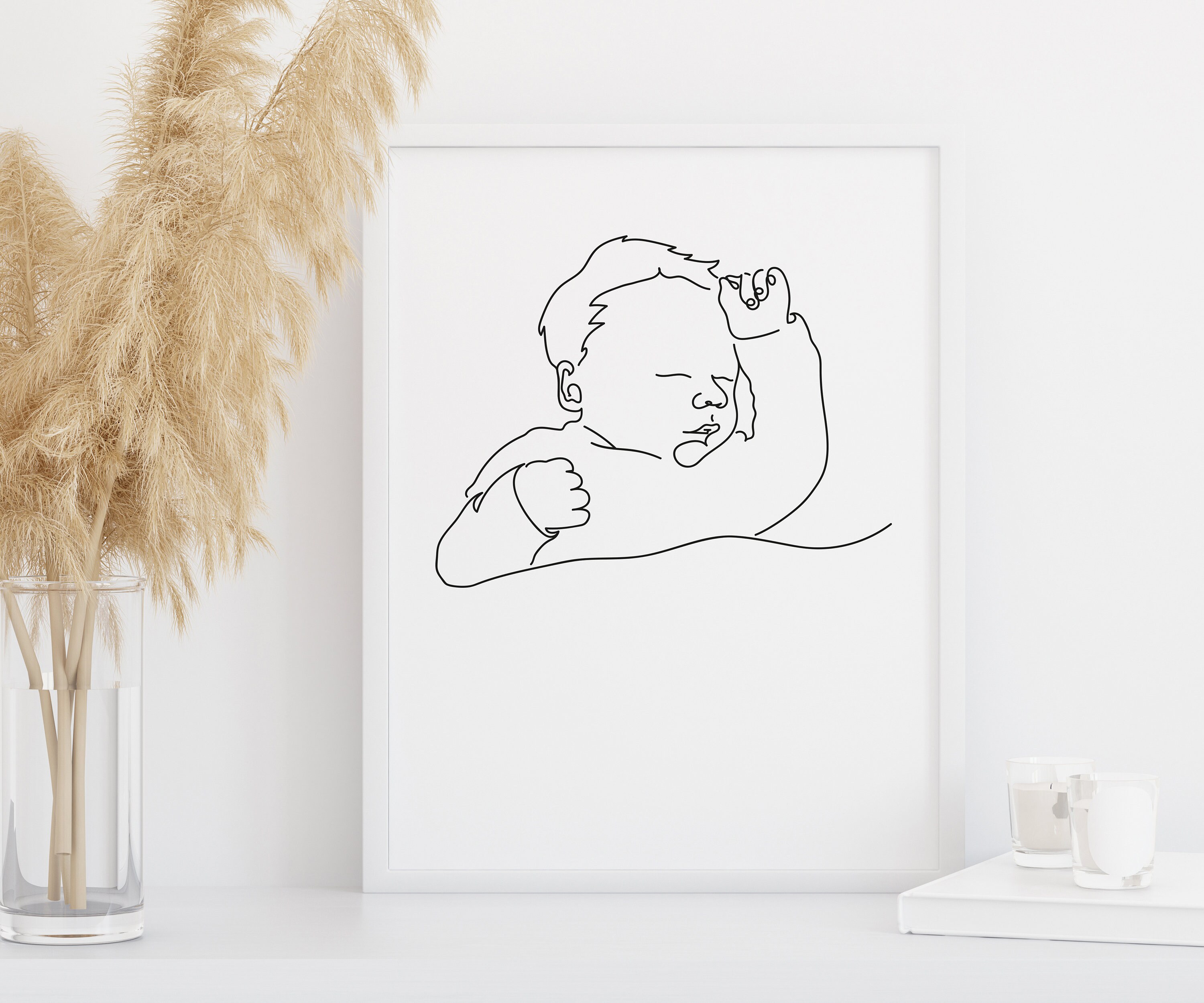 Baby Line Drawing, Baby Line Art, Line Drawing Portrait of a Baby ...
