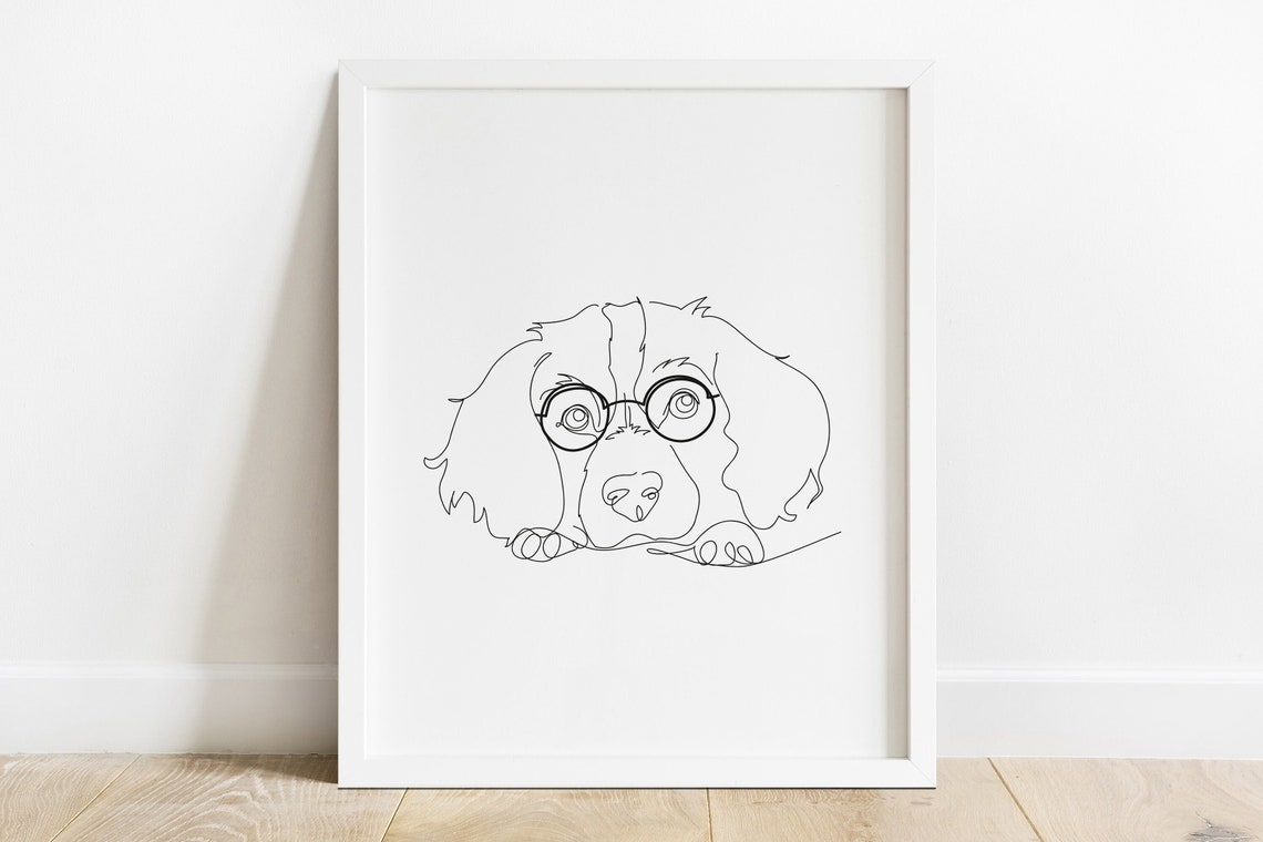 English Springer Spaniel Puppy With Glasses Line Drawing Dog - Etsy