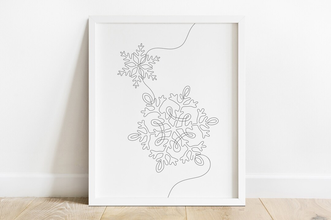 Snowflakes Line Drawing, Winter Line Art, Simple Snowflake Drawing ...