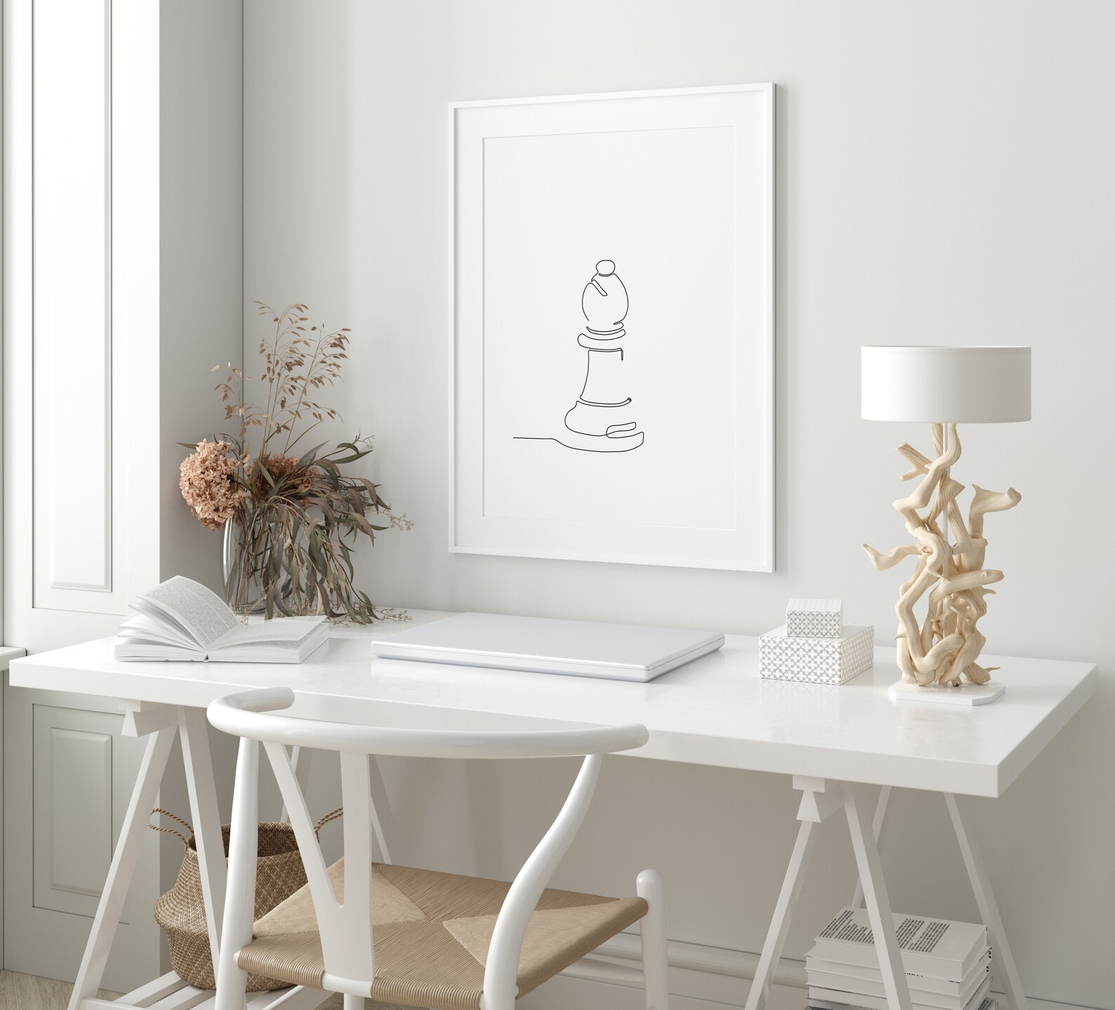 Bishop Chess Piece Line Drawing, Chess Wall Art, Bishop Line Art Poster ...