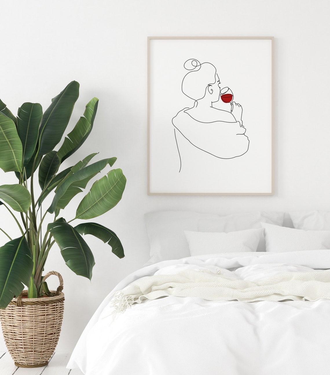 Line Drawing Portrait Woman Drinking Red Wine Line Art - Etsy