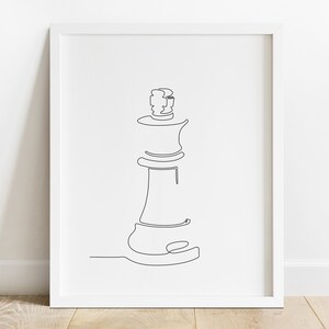 Chess Wall Art, Chess Pieces Line Drawing, King Queen Bishop Knight ...