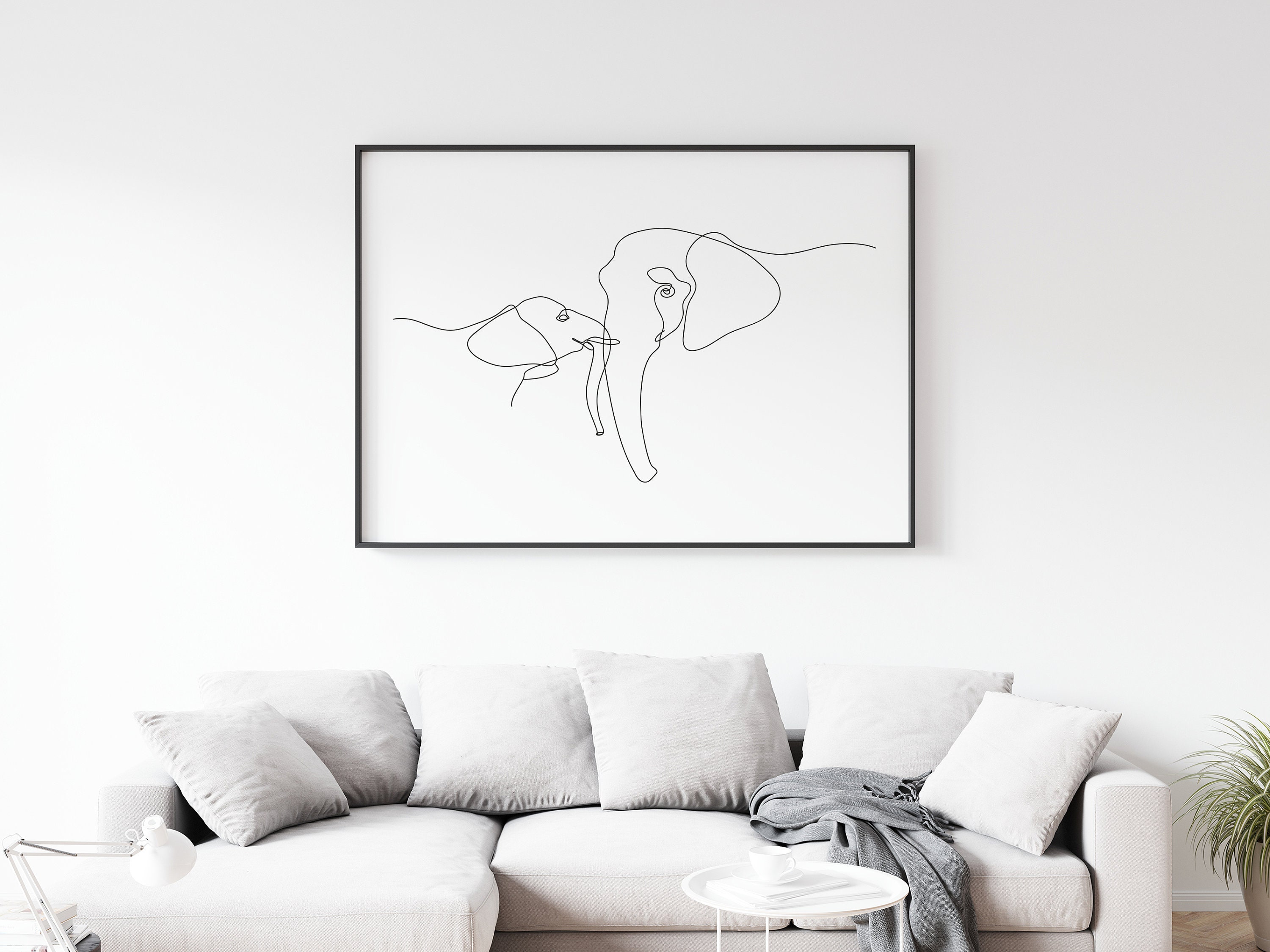 Line Drawing Elephant, Nursery Wall Decor, Printable Elephant Line Art ...