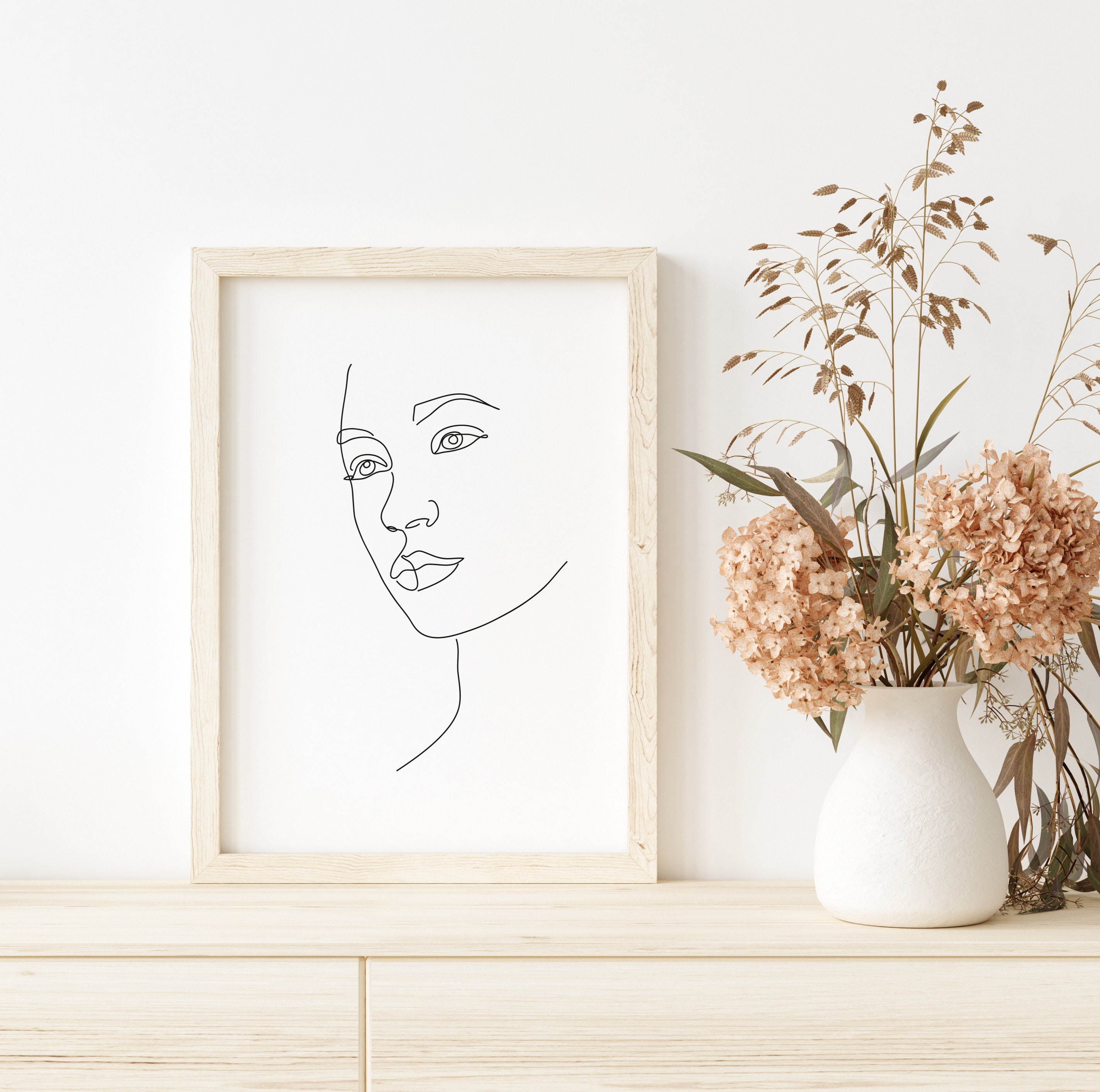 Beautiful Woman Portrait Line Drawing, Female Portrait Illustration ...