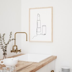 Lipstick Line Drawing, Makeup Line Art, Minimalistic Beauty Home Decor ...
