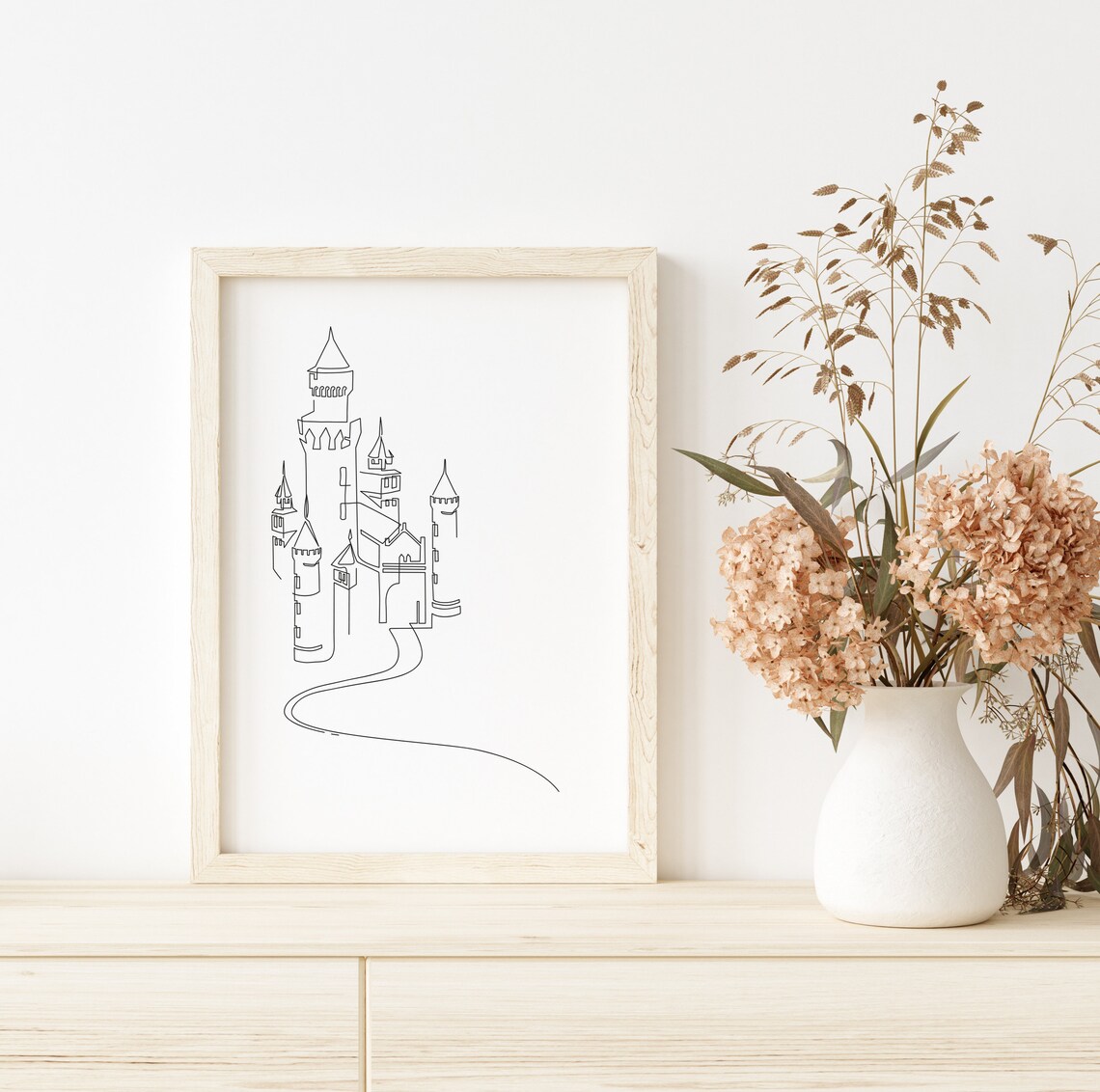 Castle Line Drawing, Castles Line Art, Castle on the Hill, Fortress ...