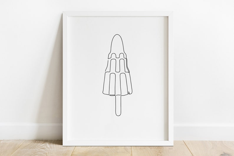 Rocket Ice Lolly Line Drawing, Popsicle Line Art, Ice Cream Wall Print ...