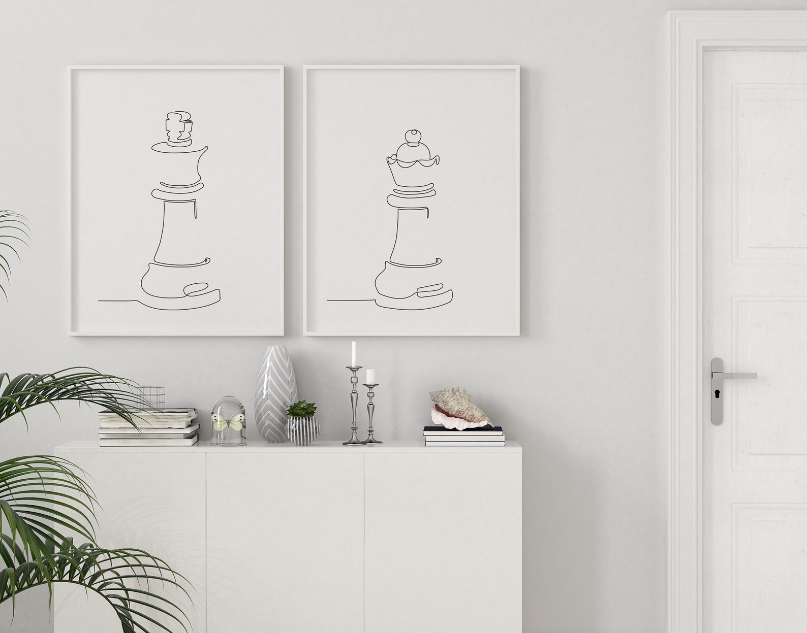 King Queen Chess Line Drawing, Chess Poster, Man Woman Wall Art, Chess ...