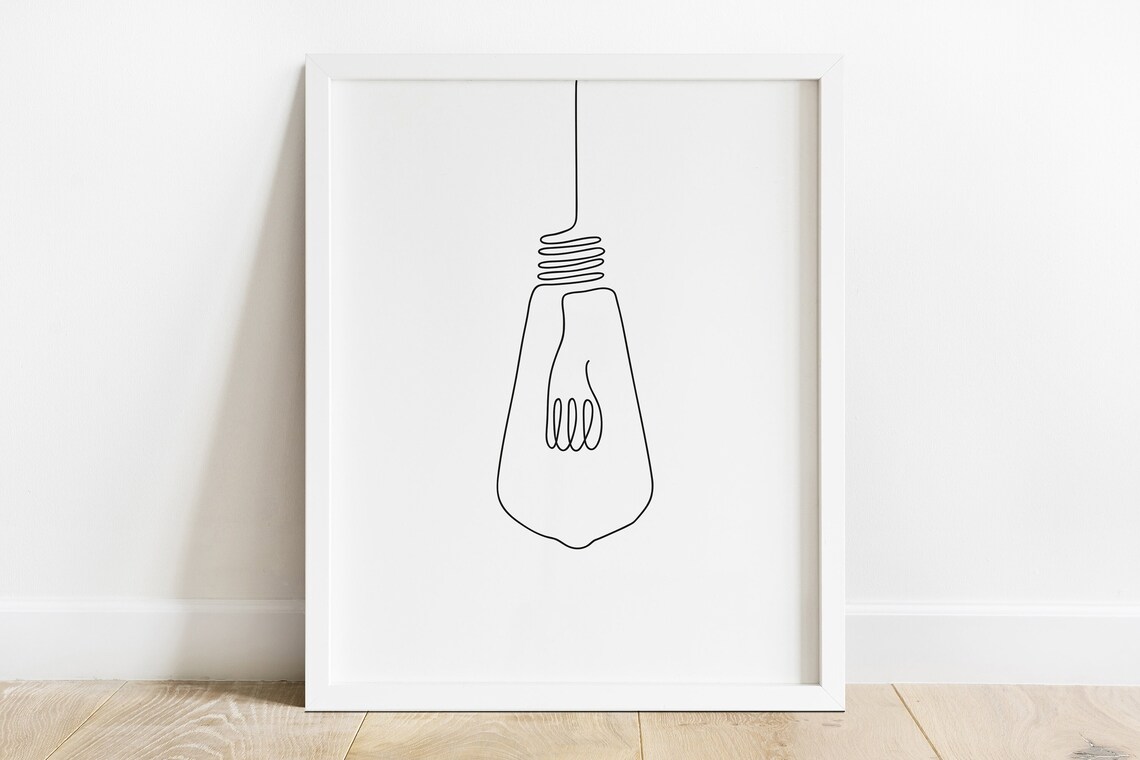 Straight Tubular Light Bulb Line Art, Lightbulb Line Drawing, Bulb ...