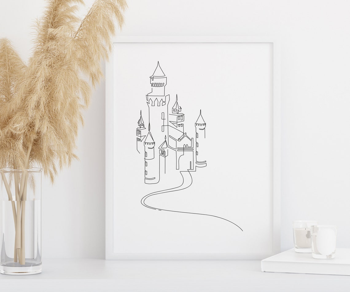 Castle Line Drawing, Castles Line Art, Castle on the Hill, Fortress ...