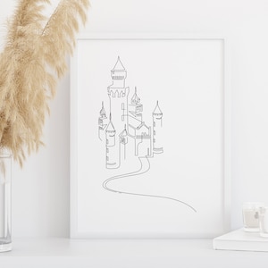 Castle Line Drawing, Castles Line Art, Castle on the Hill, Fortress ...