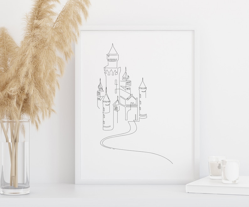 Castle Line Drawing, Castles Line Art, Castle on the Hill, Fortress ...