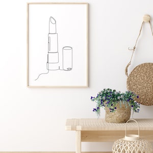 Lipstick Line Drawing, Makeup Line Art, Minimalistic Beauty Home Decor ...