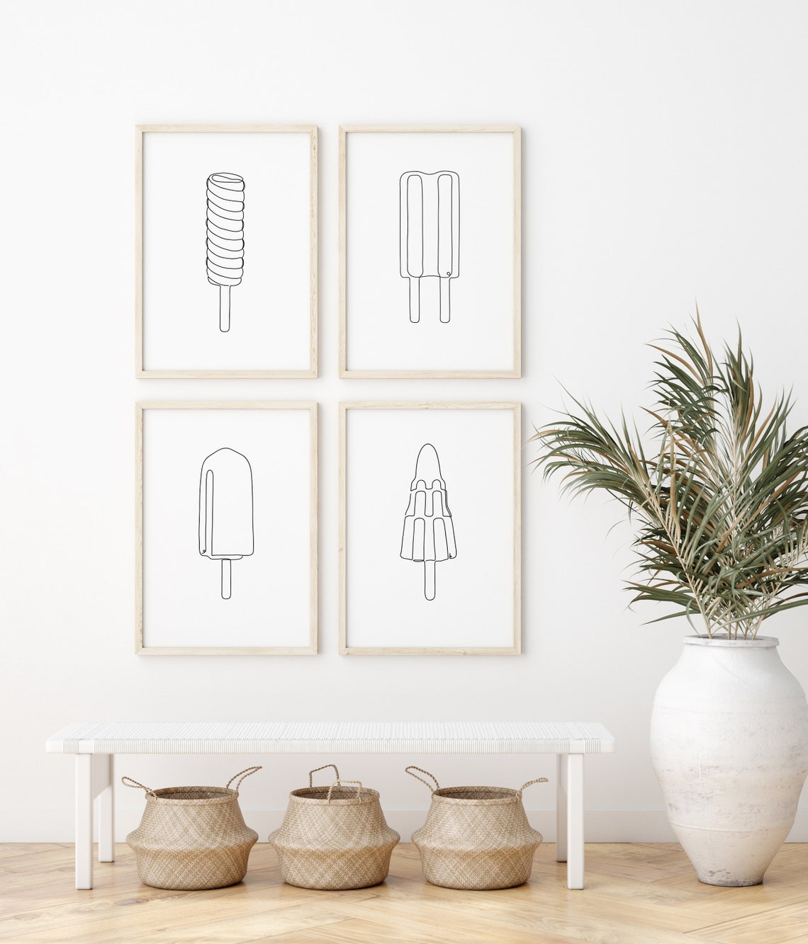 Ice Lolly Line Drawings Popsicles Line Art Ice Cream Wall | Etsy